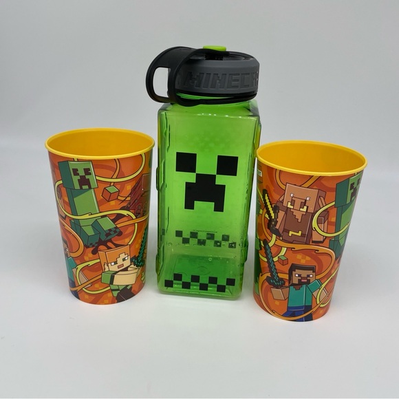 Dining | Minecraft Glass Lot 36 Ounce Water Bottle 2 Tumblers 2 Ounces ...